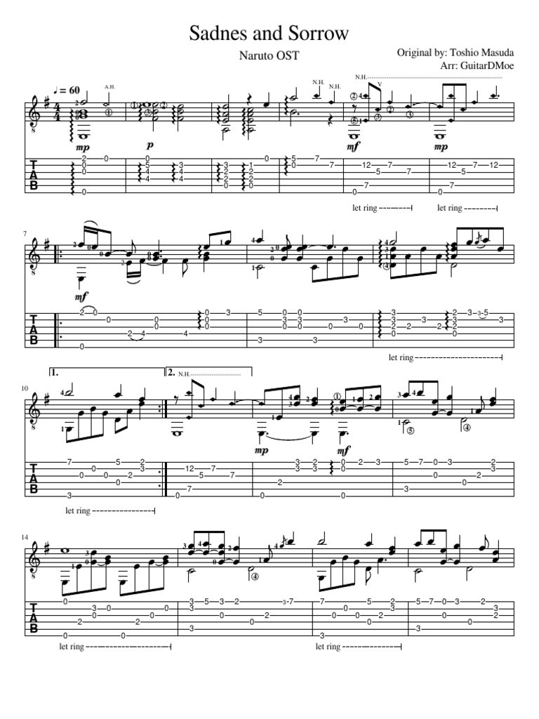 Sadnes And Sorrow Classical Guitar Sheet Music Tab Pdf