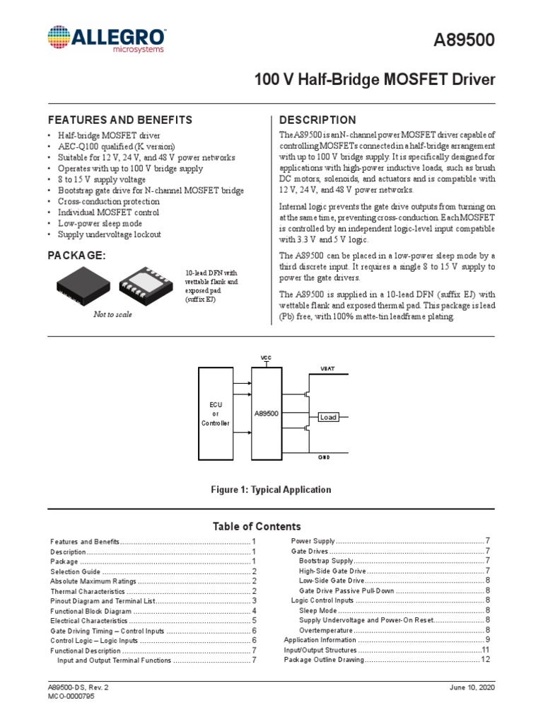 100 V Half-Bridge MOSFET Driver: Features and Benefits Description ...