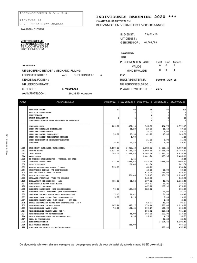 1AA1936 - 20210328 - Individuele Rekening - 0103797 | PDF