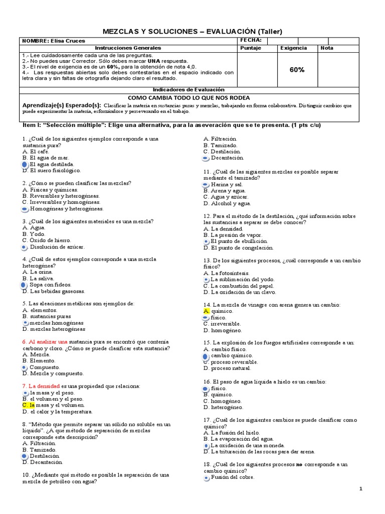 Taller 7 Básicos Mezclas y Soluciones | PDF | Mezcla | Destilación