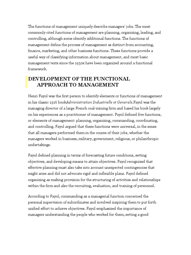 The Development and Evolution of the Functional Approach to Management ...