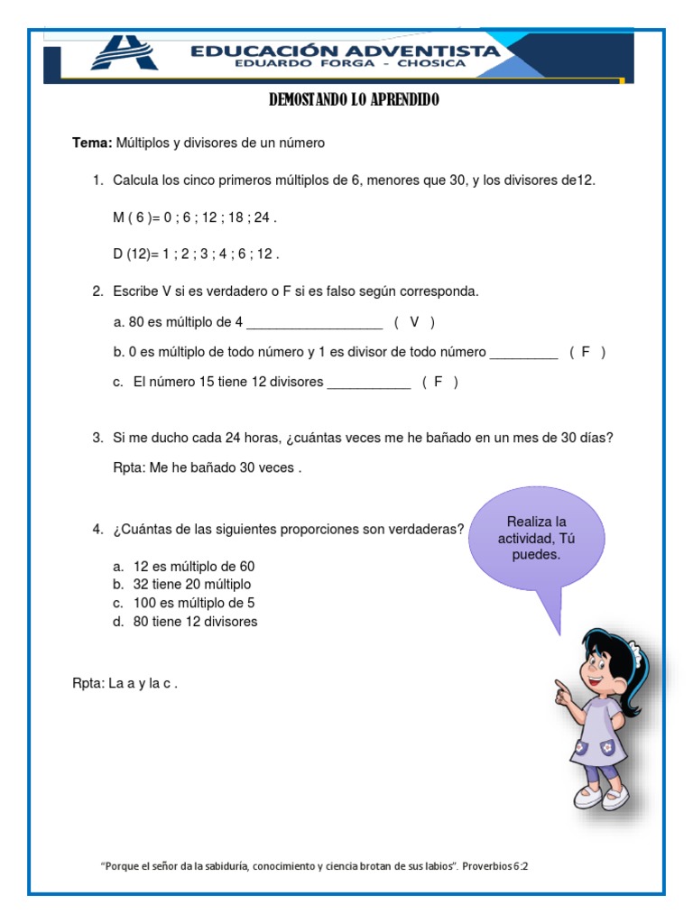 Múltiplos y Divisores: Ejercicios Básicos | PDF | Métodos y materiales ...