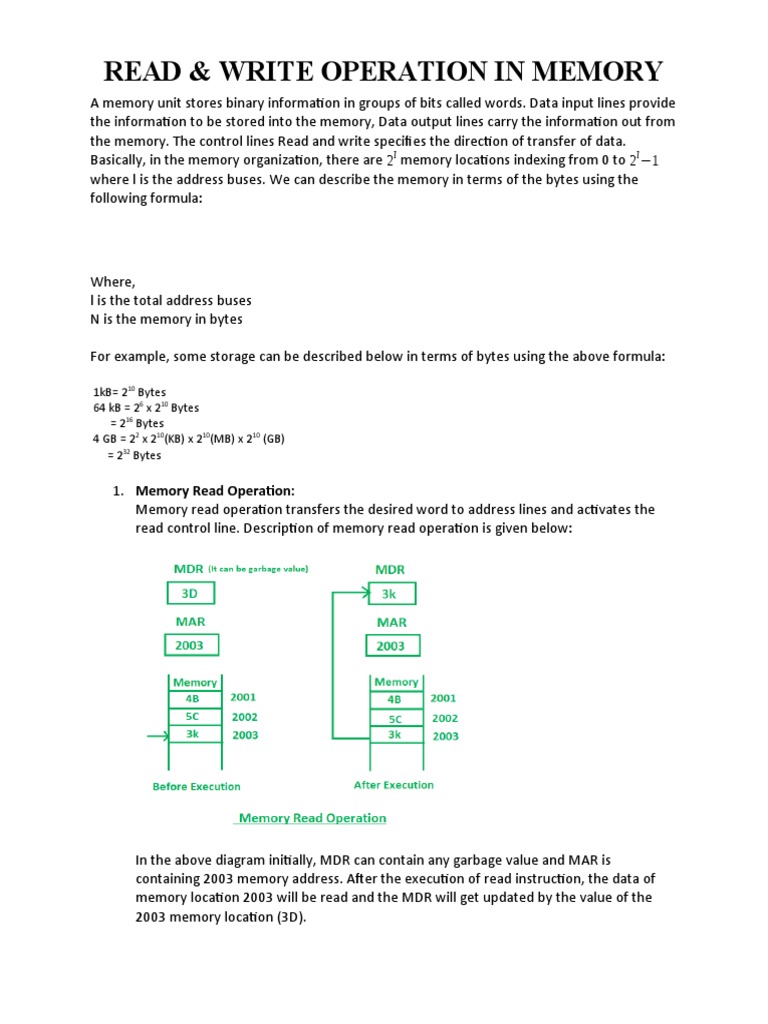 Read and Write Operations in Memory | PDF