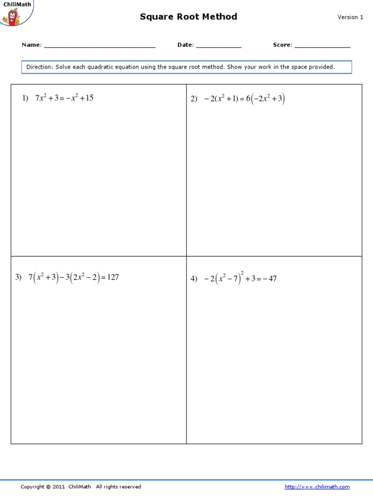 Worksheets Square Root Method Version 1 | PDF | Teaching Methods ...