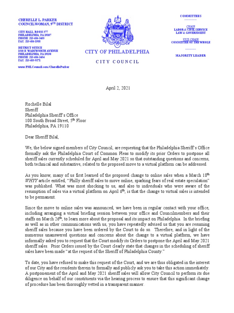 Letter To Sheriff Bilal From City Council | Download Free PDF ...