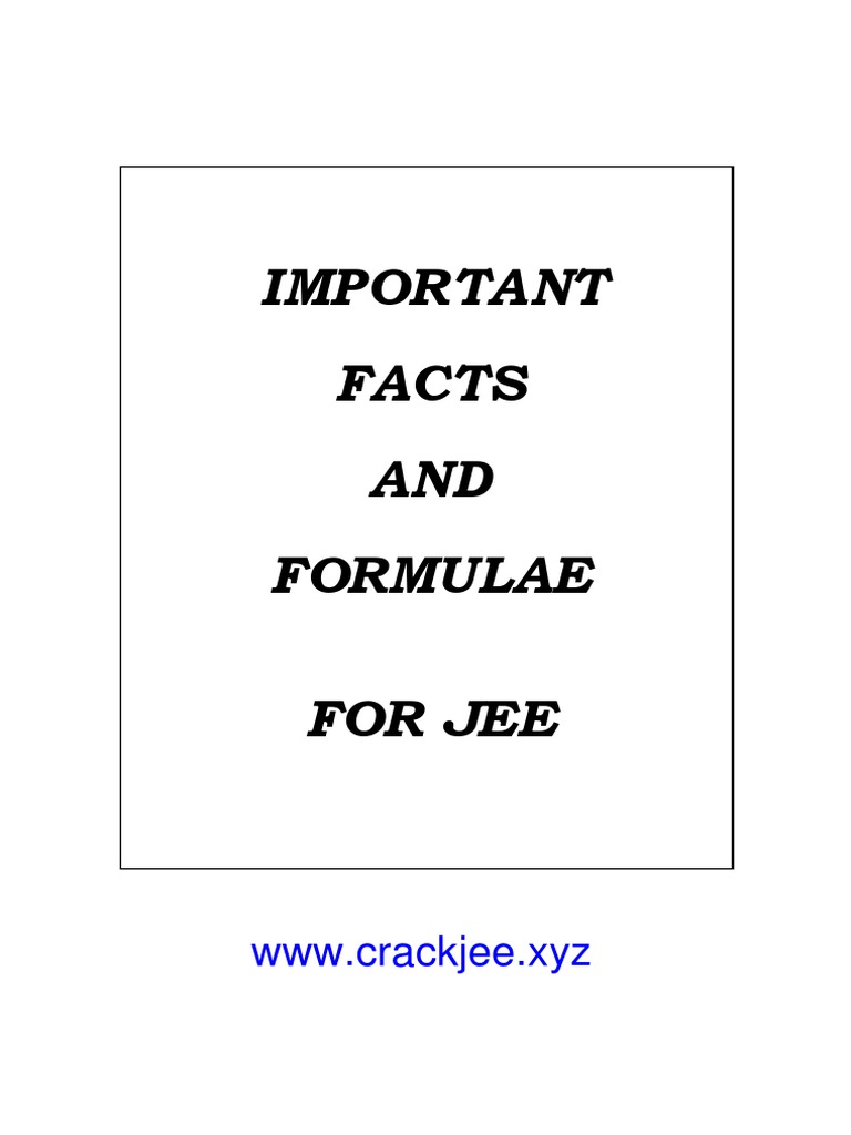 Facts & Formulae Chemistry | PDF | Mole (Unit) | Ion