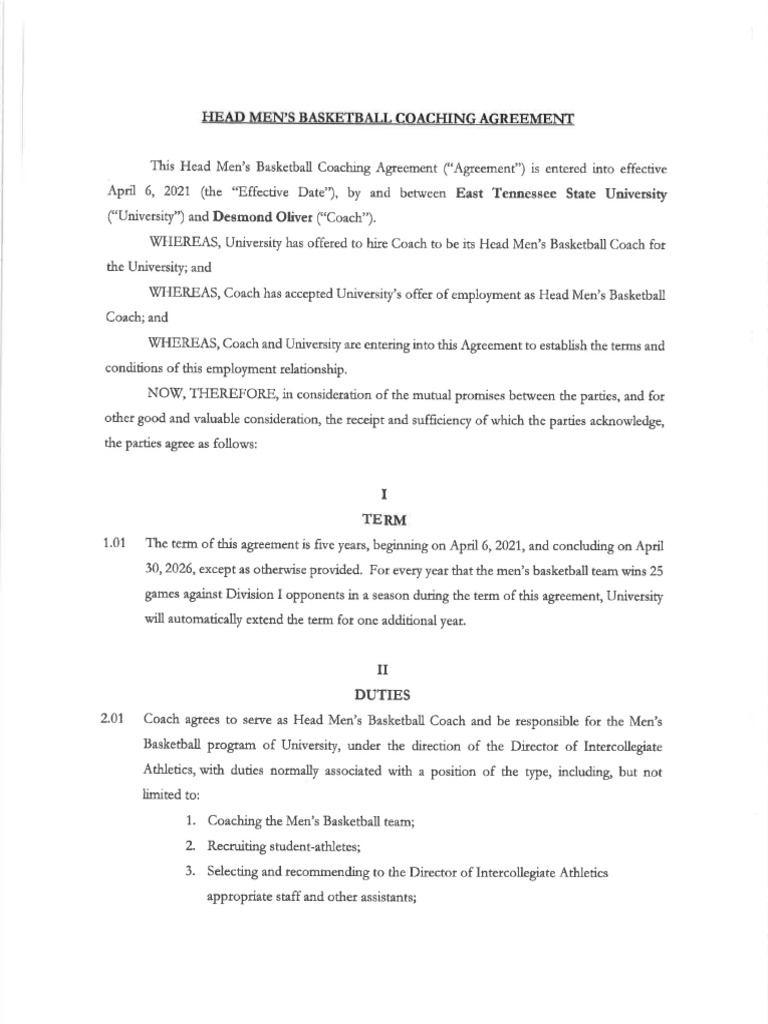 Desmond Oliver Contract | PDF