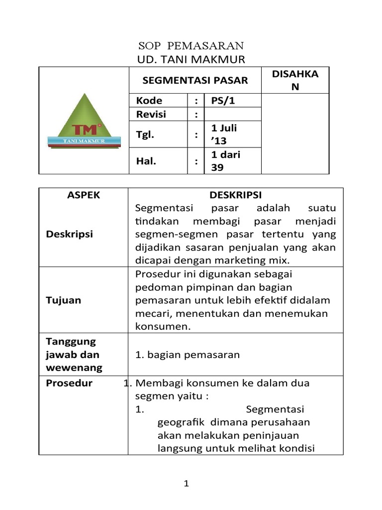 SOP Pemasaran | PDF
