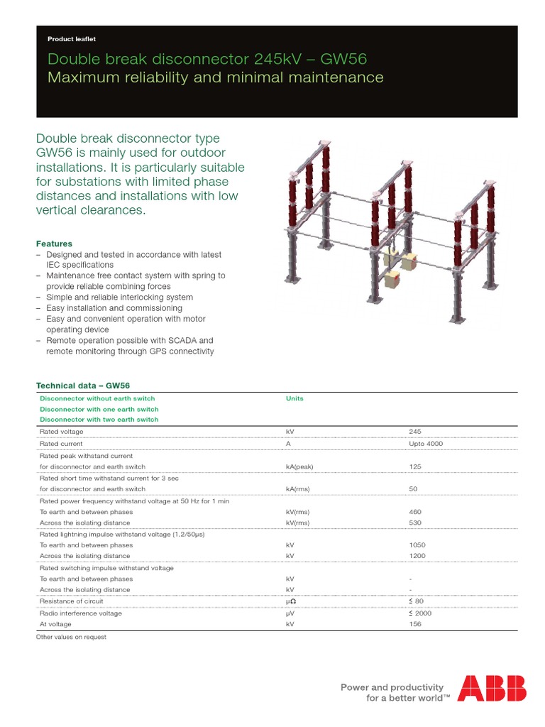 Double Break Disconnector 245kV Flyer | PDF | Electrical Substation ...