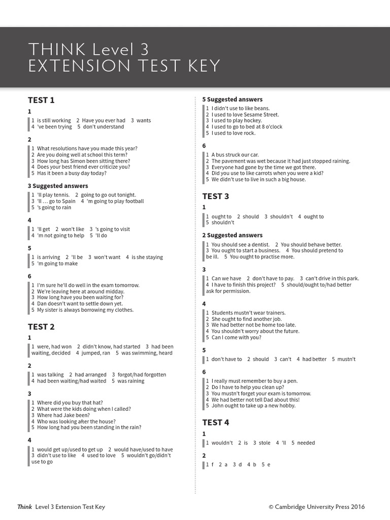 Extension Test Answer Keys | PDF
