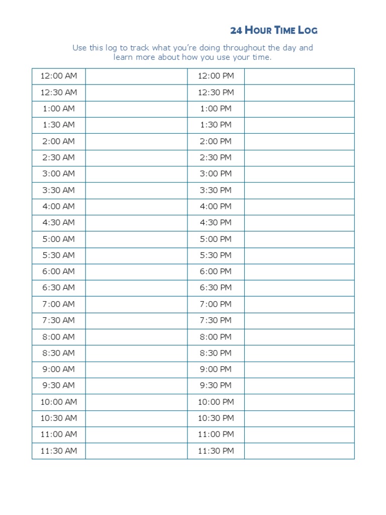 24 Hour Time Log | PDF
