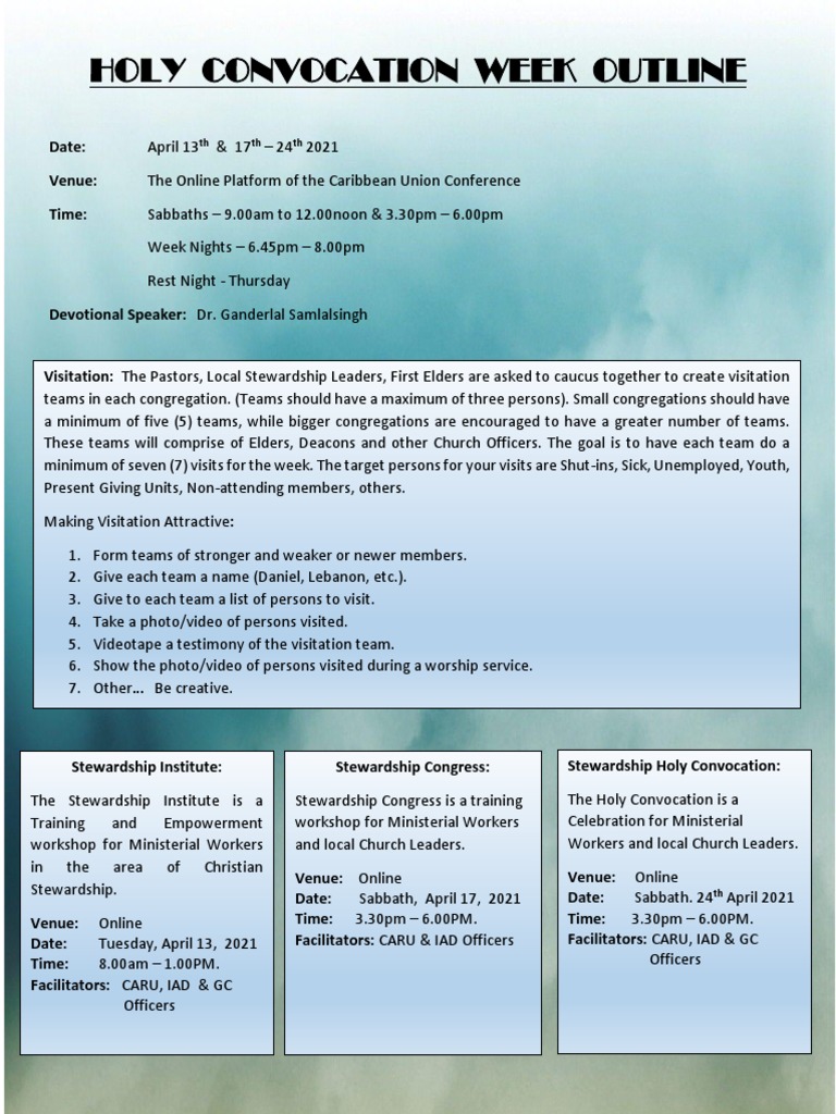 Outline - Holy Convocation Week 2021 | PDF | Religion & Spirituality