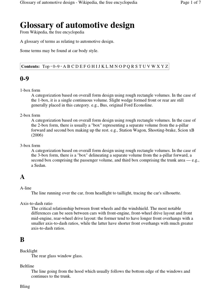 Glossary For Automotive Design | PDF | Trunk (Car) | Off Roading