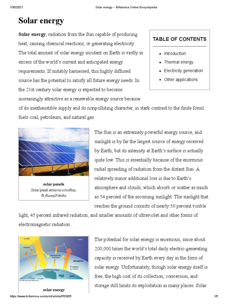Solar Energy - Britannica Online Encyclopedia | PDF | Solar Energy ...