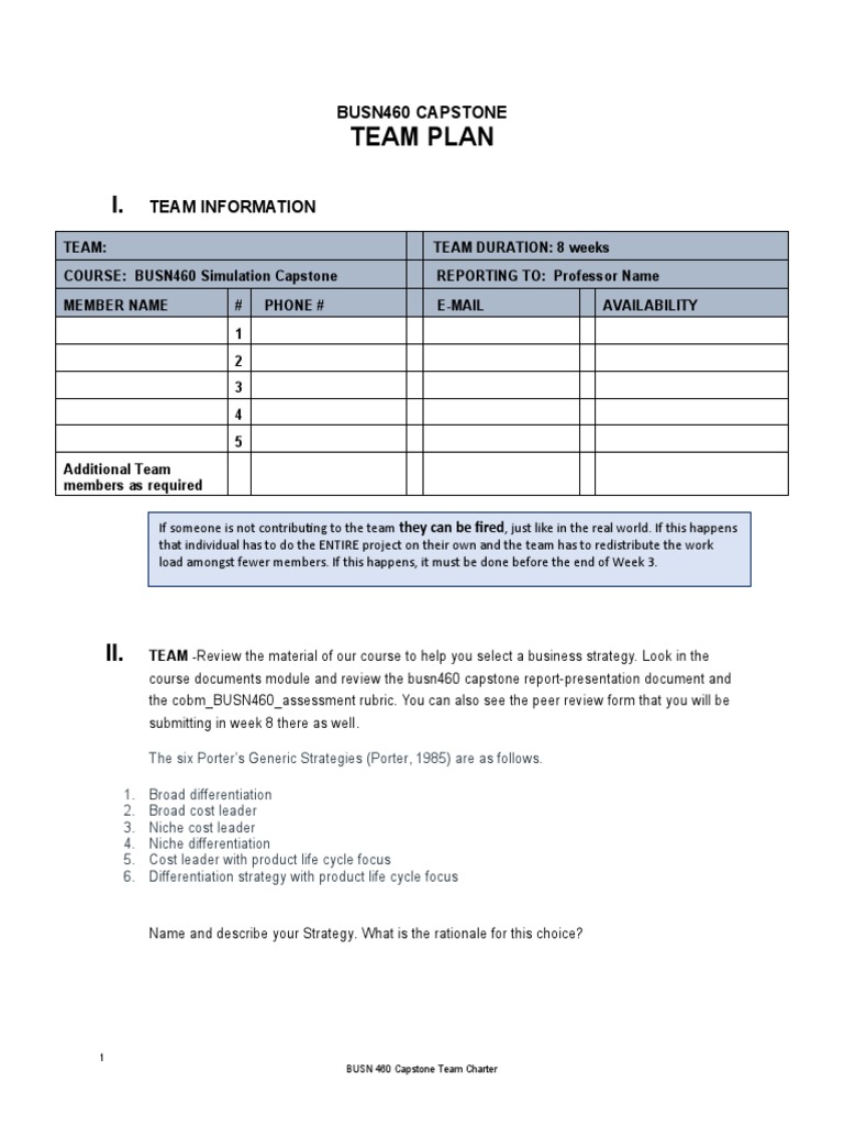 BUSN460 Capstone Team Management Plan | PDF | Competition | Business