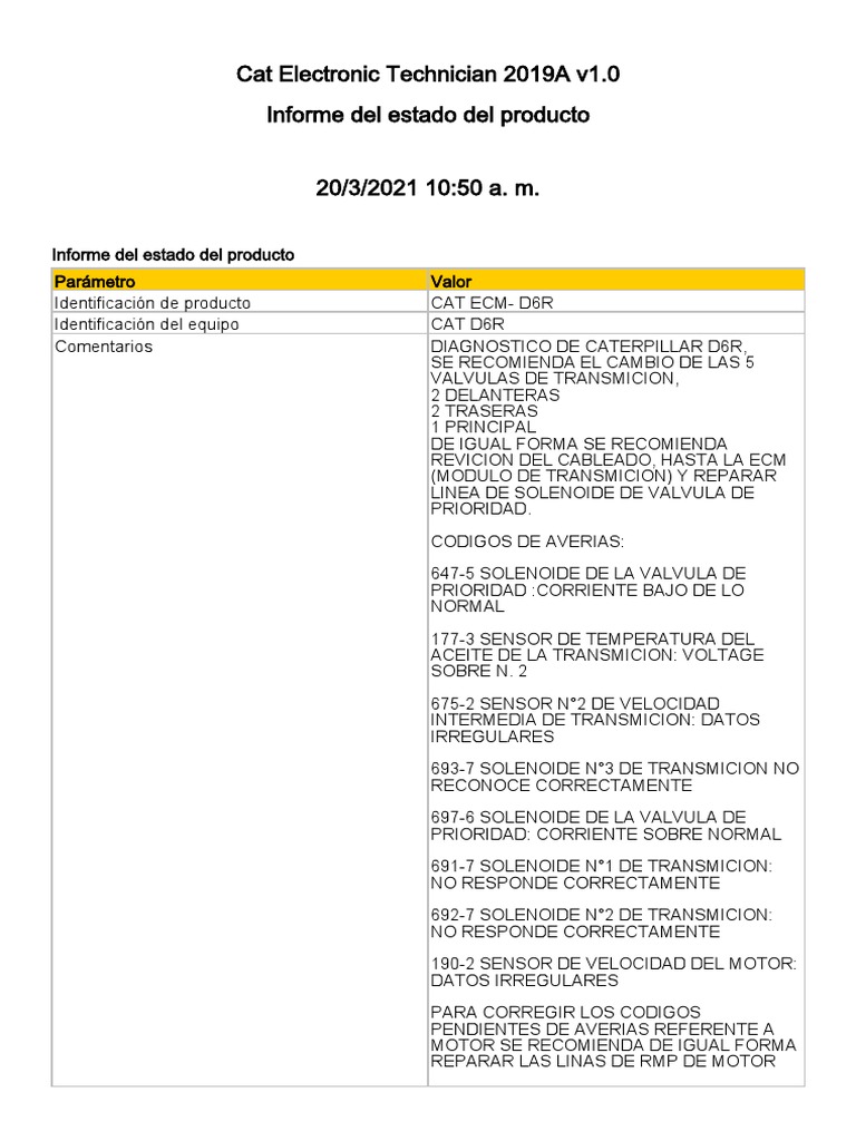 Cat Ecm - D6R - PSRPT - 2021-03-20 - 10.50.37 Informe Final | PDF ...