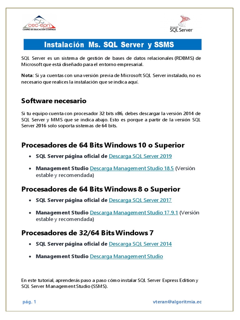 Tutorial Instalacion SQL Server y SQL Server Management | PDF ...