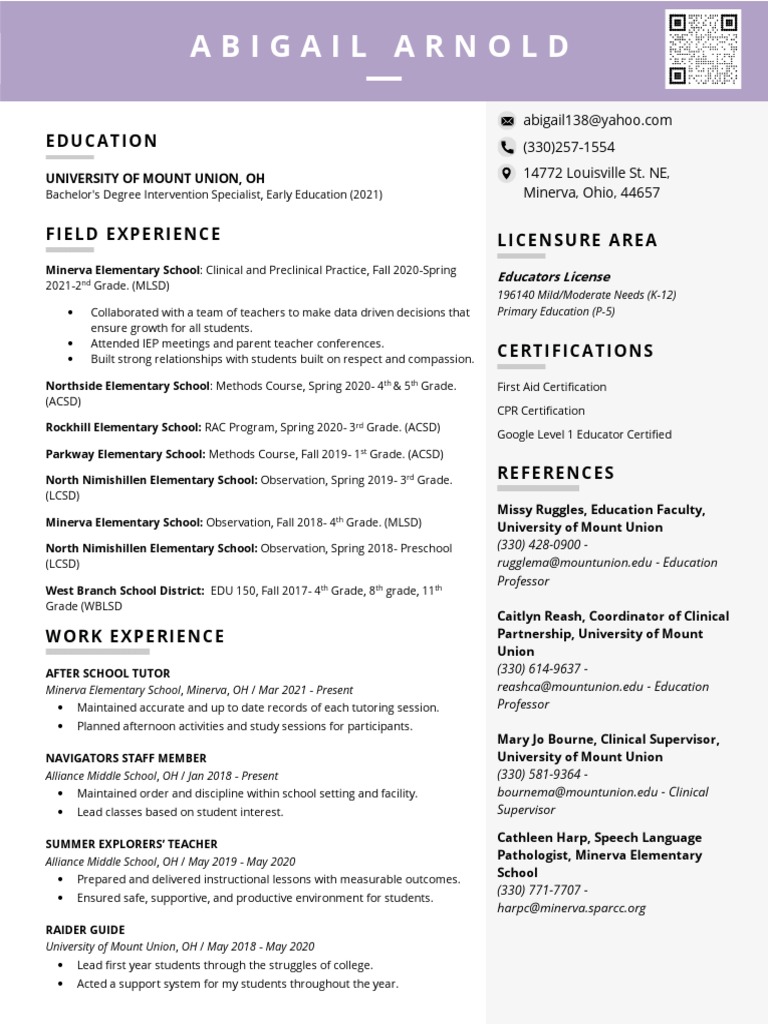 Abigail Arnold Resume | PDF | Educational Stages | Teachers