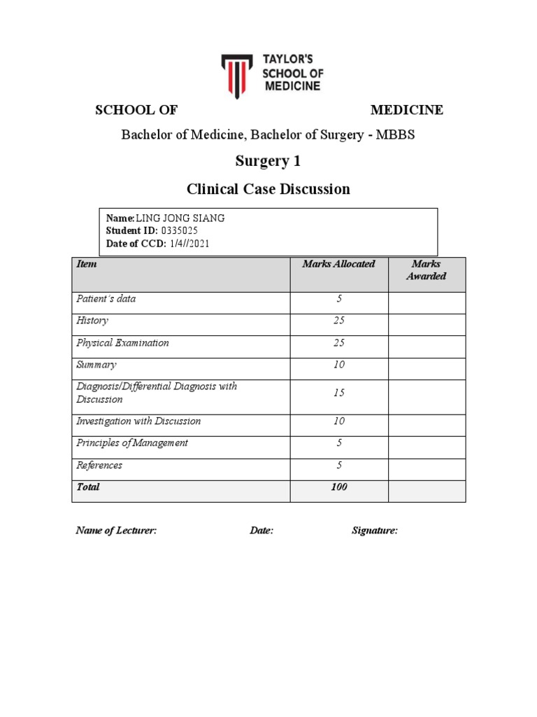 Surgery 1 Clinical Case Discussion: School of Medicine | PDF | Clinical ...