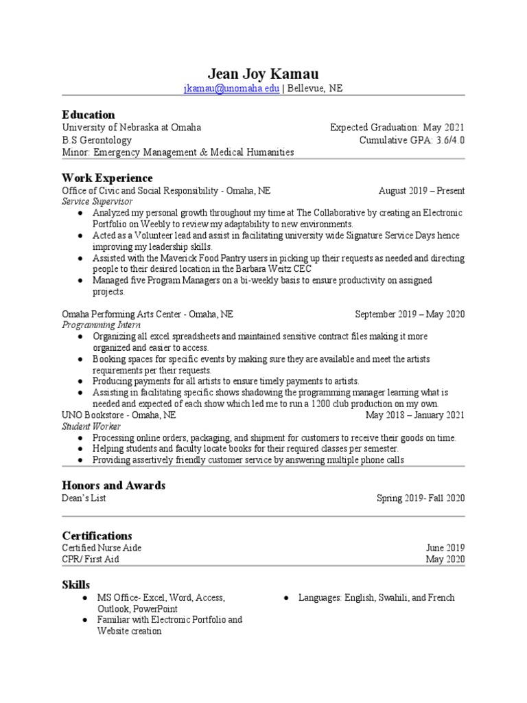 Jean Joy Kamau Resume | PDF | Communication | Business