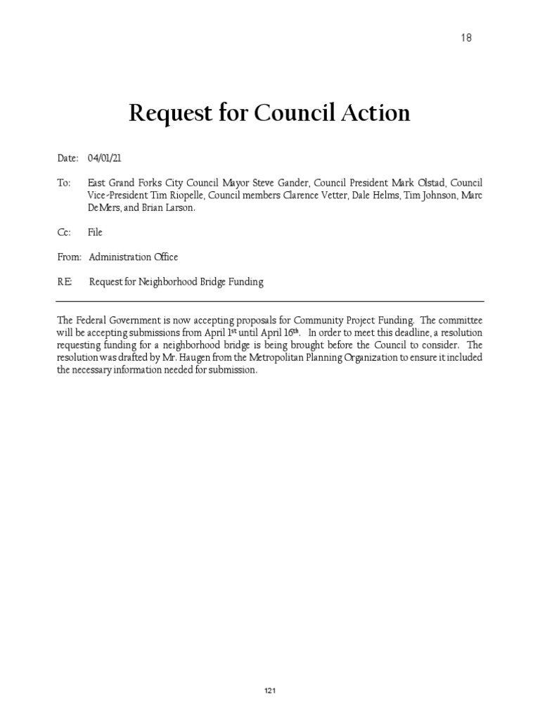 April 6 East Grand Forks Earmark Resolution | PDF | Policy | Public Law