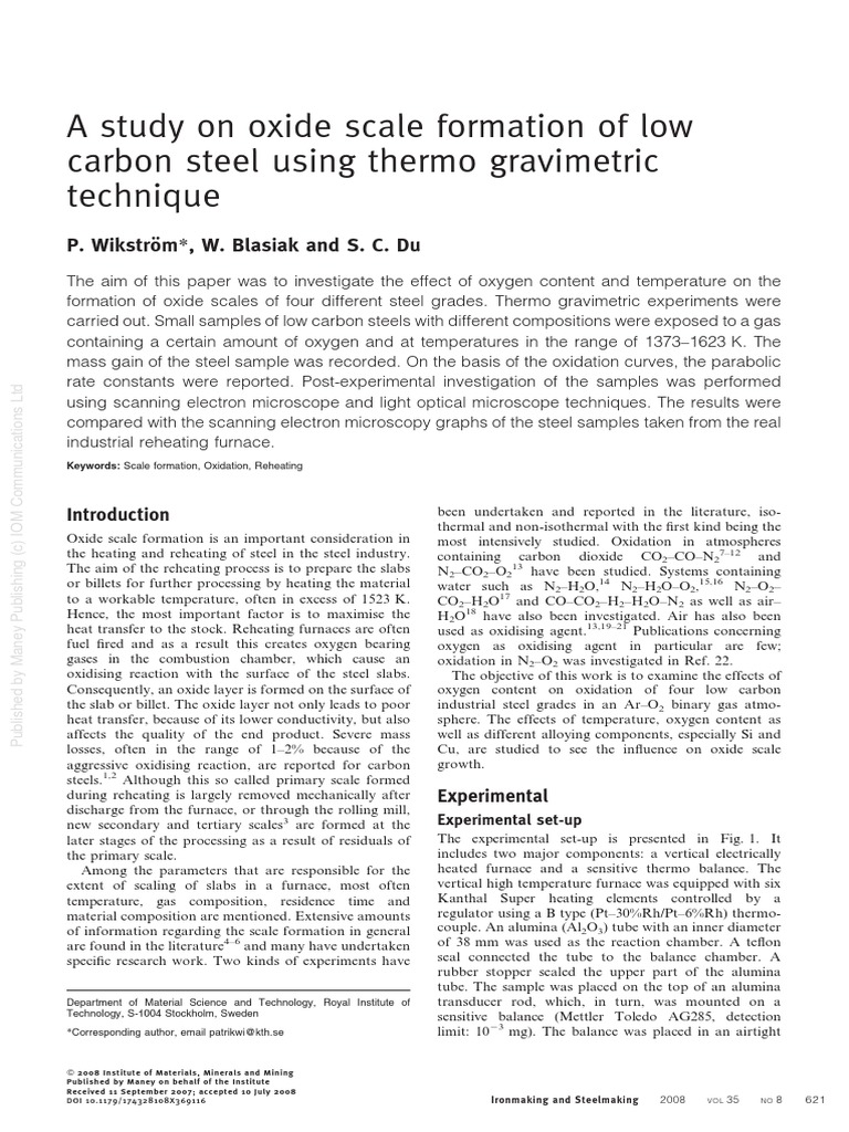 Oxide Scale Formation in Low Carbon Steel | PDF | Scanning Electron ...