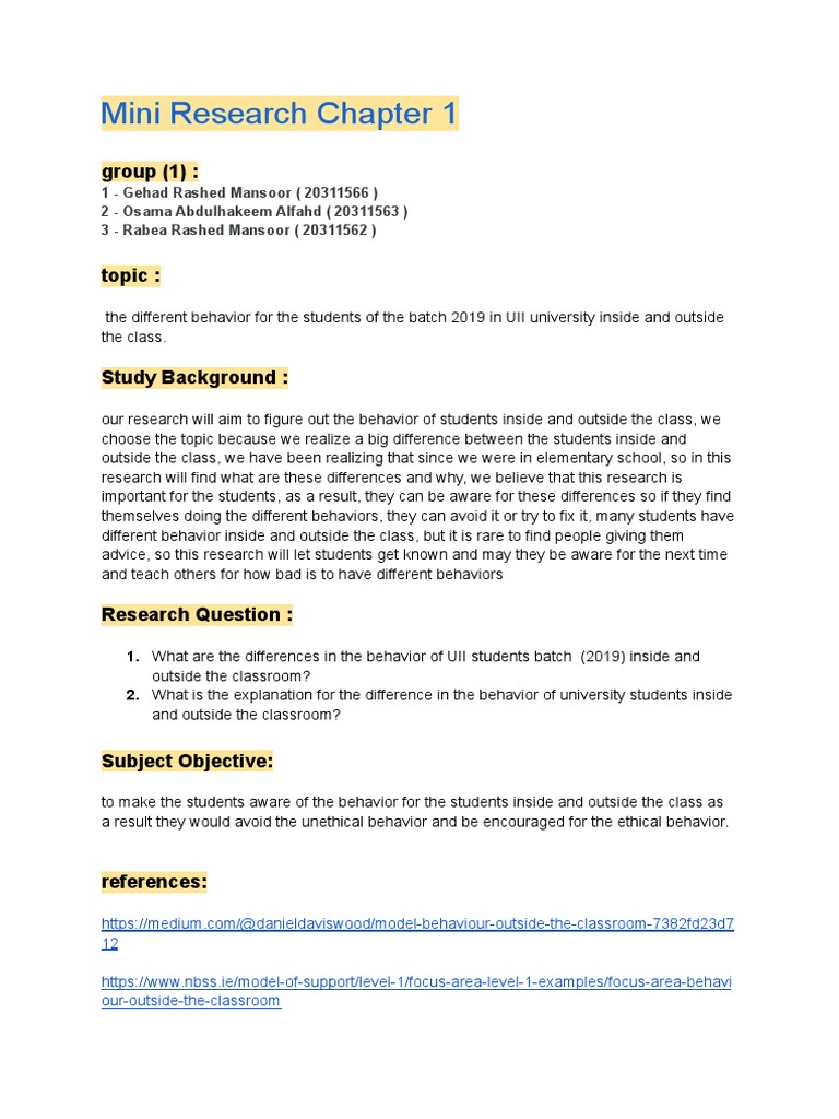 Mini Research Chapter 1 | PDF