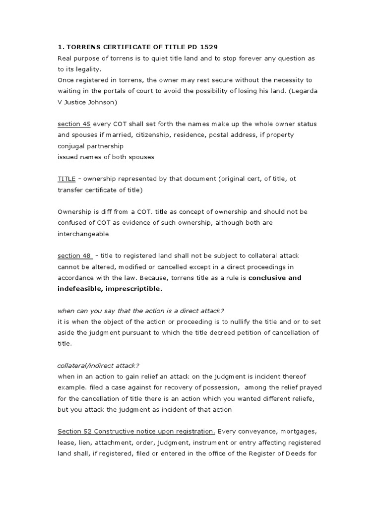 Torrens Certificate of Title PD 1529 | PDF