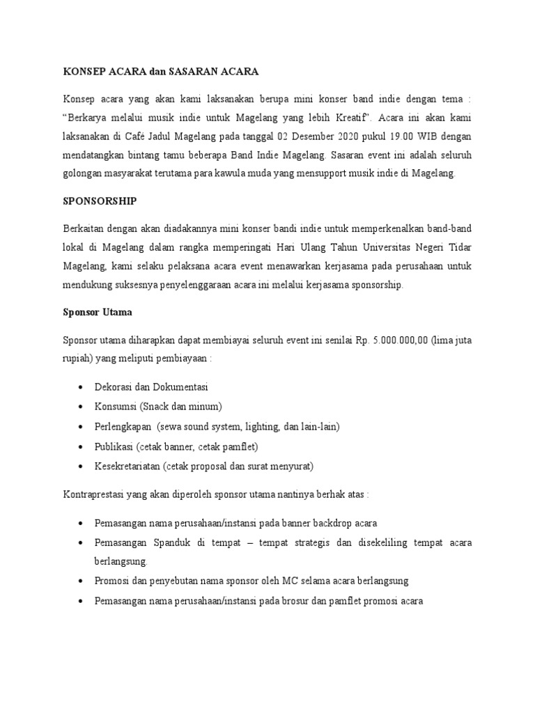 Konsep Acara Dan Sasaran Acara Mini Konser Indie | PDF
