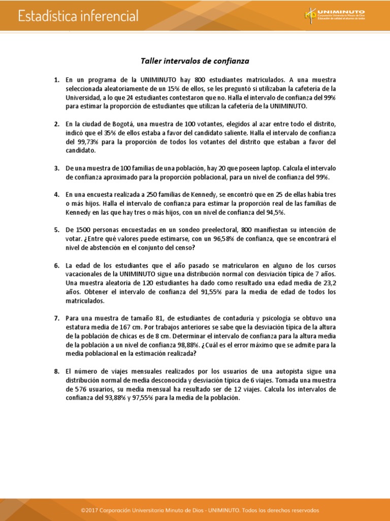 Taller Intervalos de Confianza | PDF
