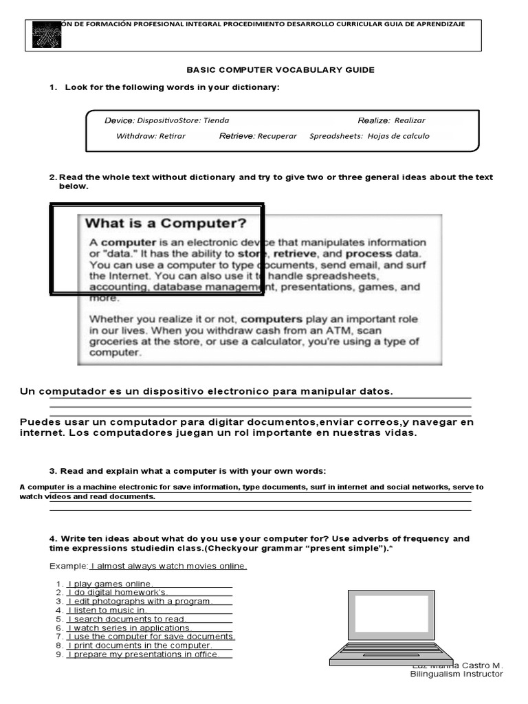 Computer Vocabulary Stiven Sanchez | PDF | Tablet Computer | Laptop