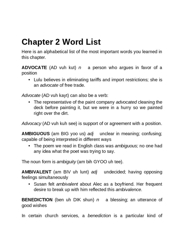 Chapter 2 Word List: Advocate (AD Vuh Kayt) Can Also Be A Verb | PDF