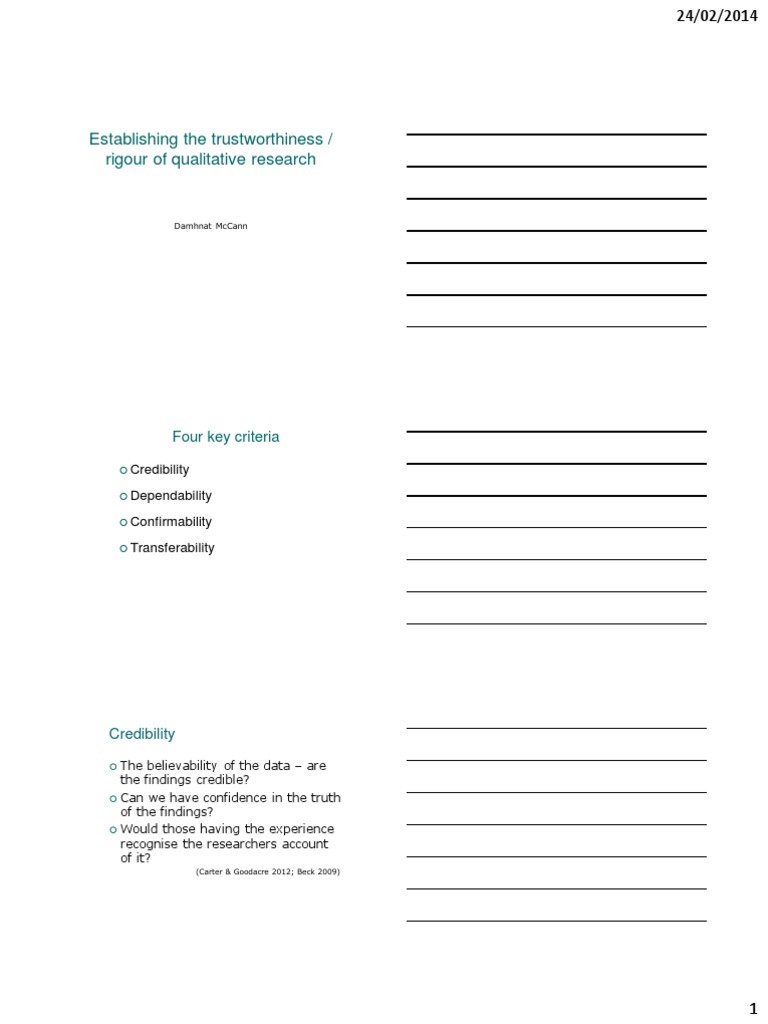 Establishing The Trustworthiness / Rigour of Qualitative Research | PDF ...