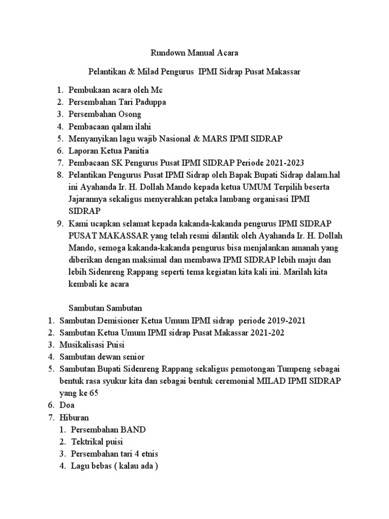 Rundown Manual Acara | PDF | Perjalanan