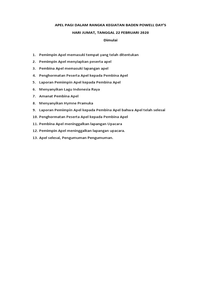 Susunan Acara Apel Pagi Baden Powell | PDF