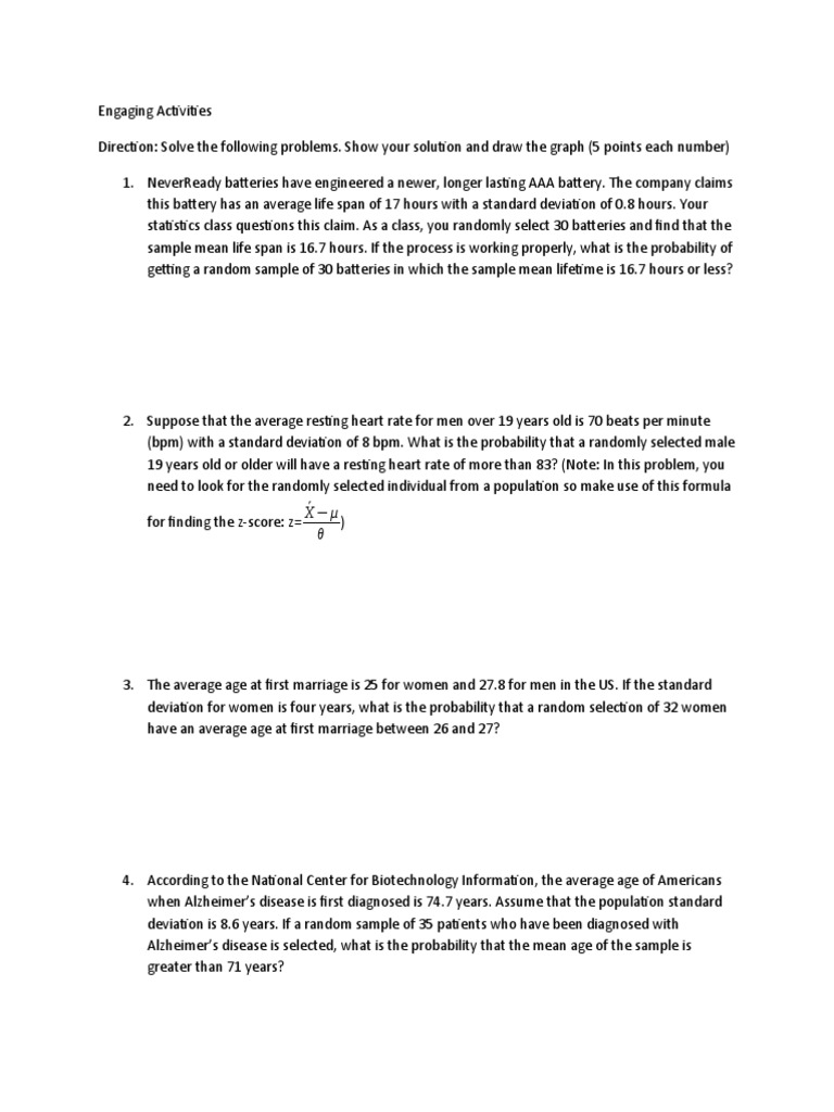 Engaging Activitie1 | PDF | Null Hypothesis | Standard Deviation