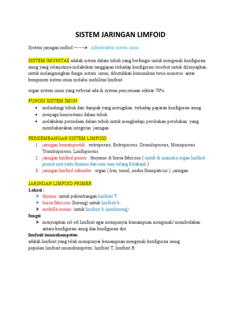 Rangkuman Histologi Sistem Jaringan Limfoid | PDF | Perjalanan