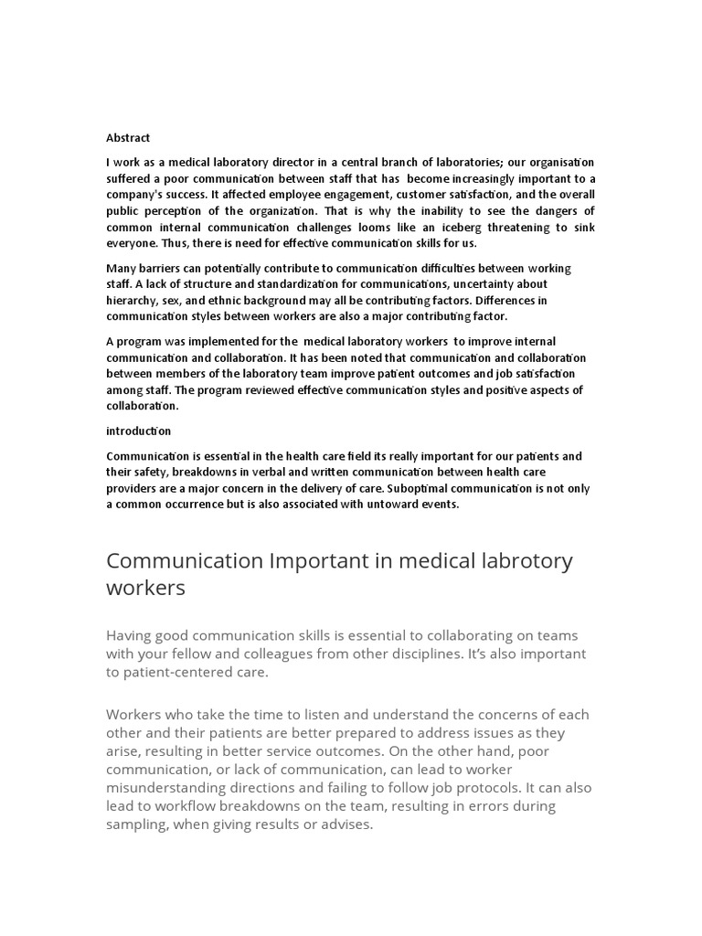 Communication Important in Medical Labrotory Workers | PDF ...