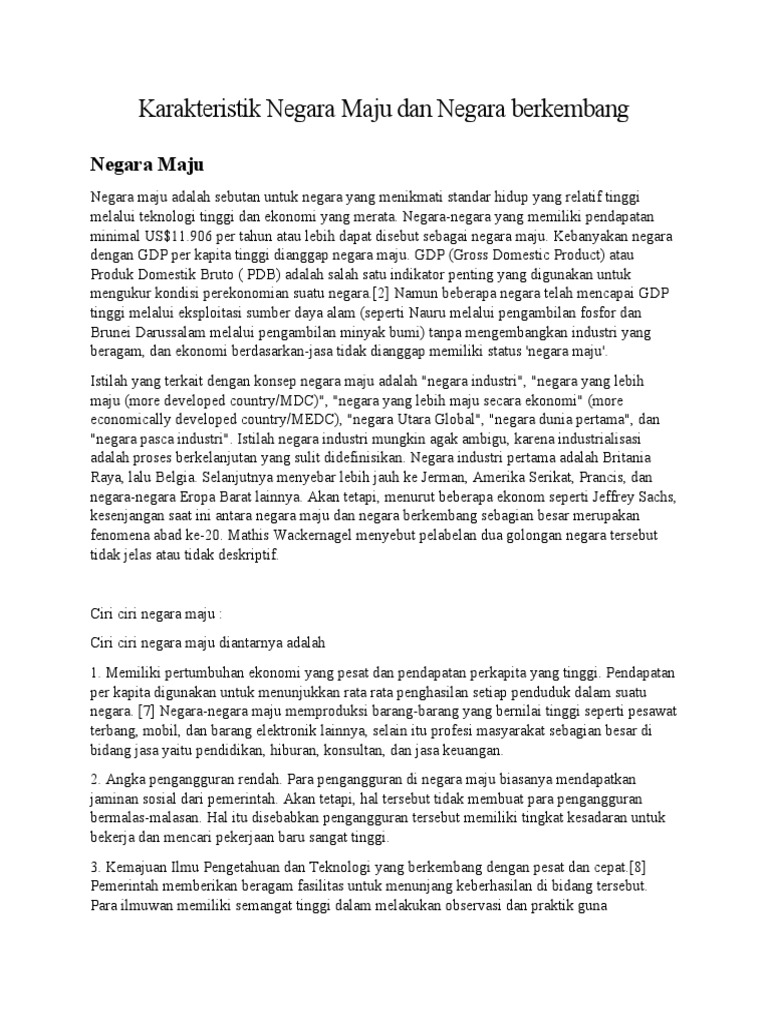 Karakteristik Negara Maju Dan Negara Berkembang | PDF
