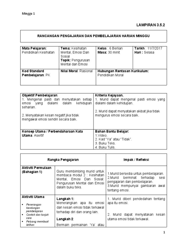 TEMPLATE RPH TS25 - Minggu 1 | PDF | Karier & Perkembangan ...