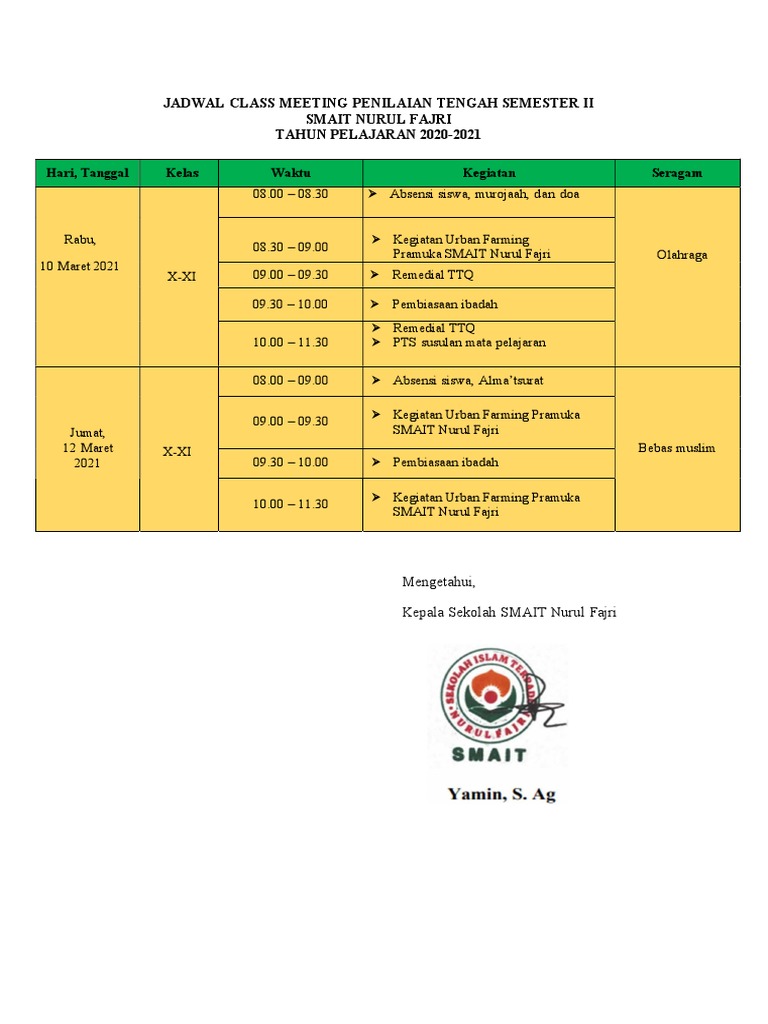 Contoh Jadwal Class Meeting Sekolah | PDF