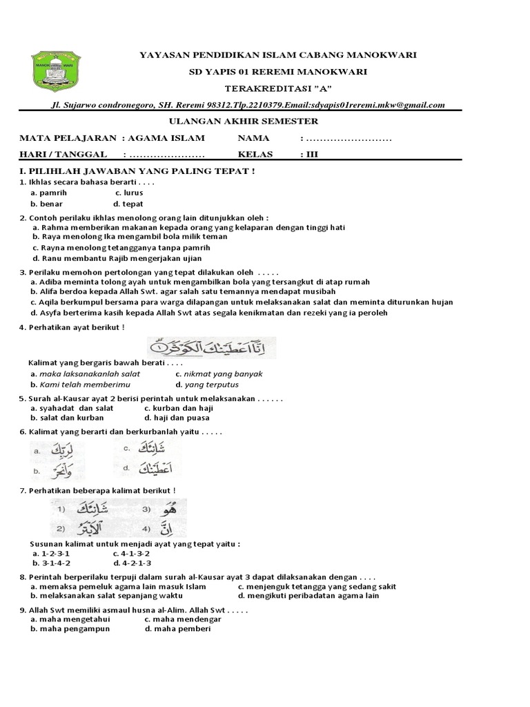 Soal Uas Agama | PDF