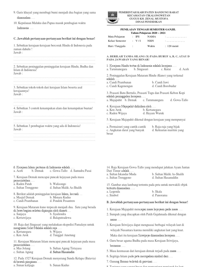 Soal PTS Ips KLS 5 | PDF