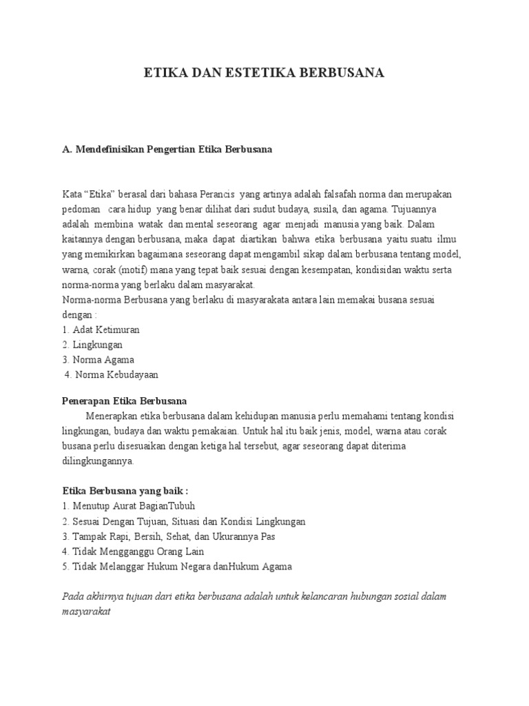 Etika Dan Estetika Berbusana | PDF