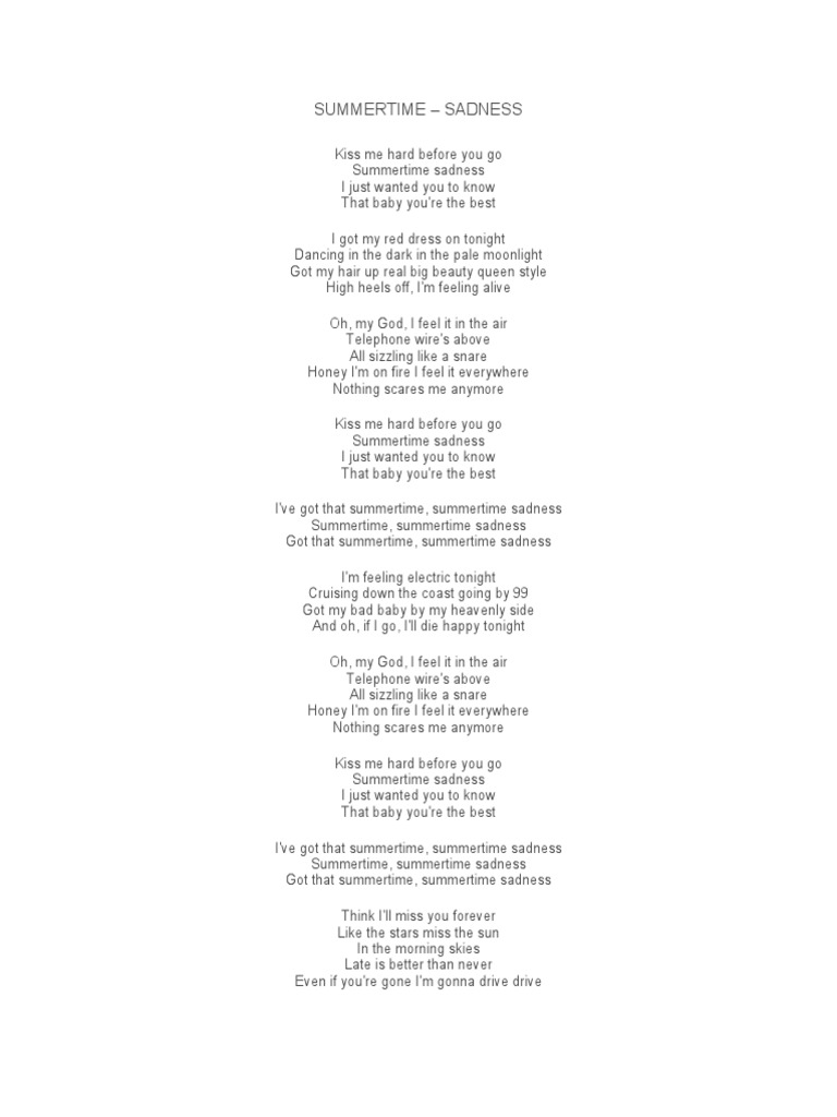 Summertime Sadness Lyrics Analysis | PDF | Art | Mystery, Thriller ...