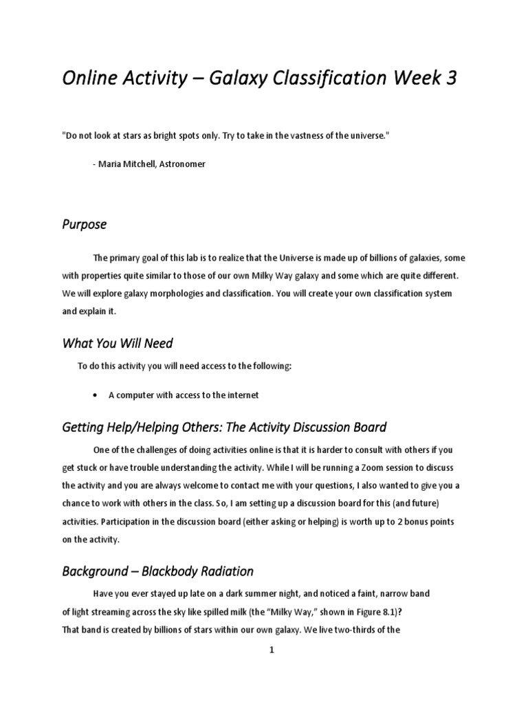 Online Activity - Galaxy Classification Week 3: Purpose | PDF | Milky ...