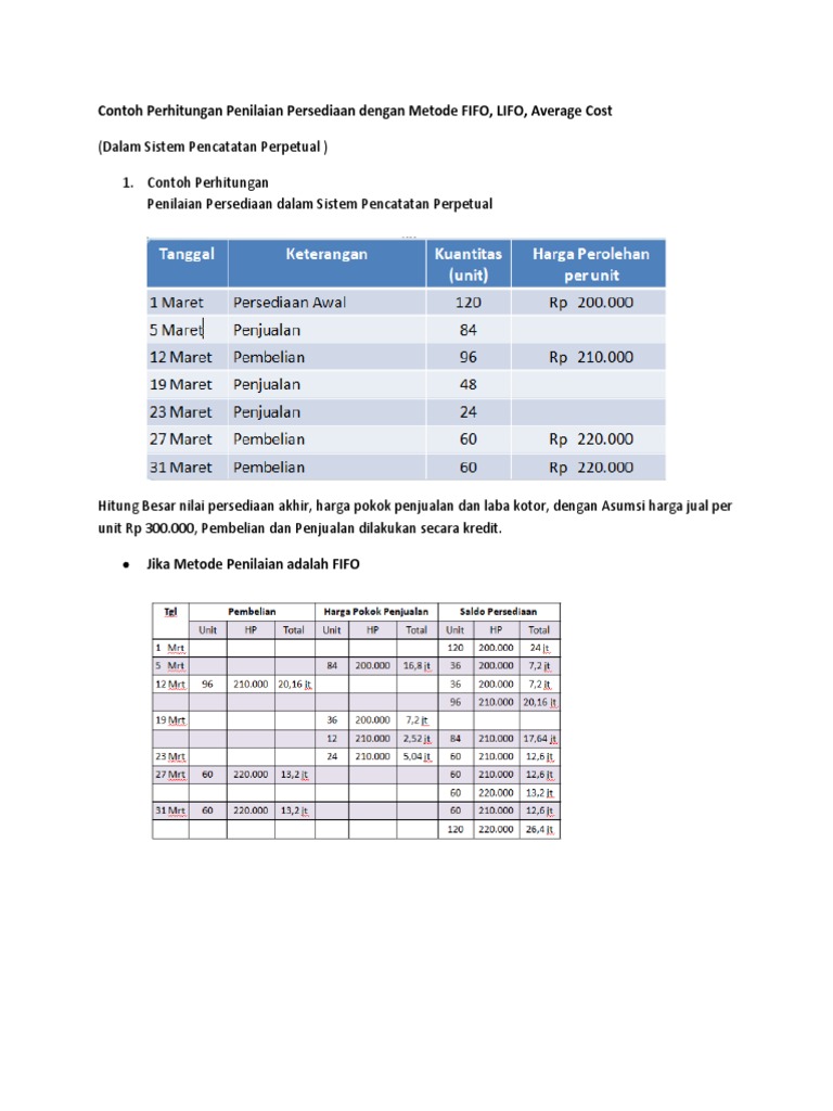 Contoh Perhitungan Penilaian Persediaan Dengan Metode FIFO | PDF