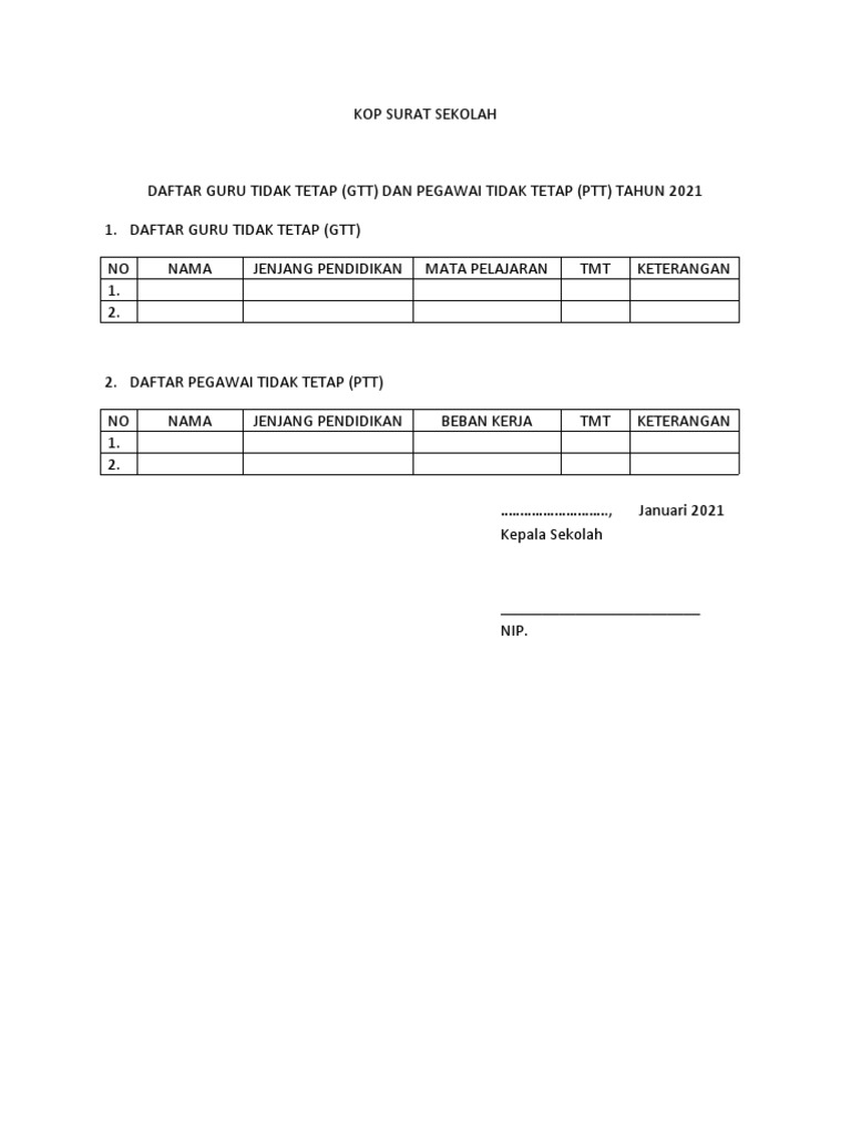 Form Daftar GTT Dan PTT | PDF