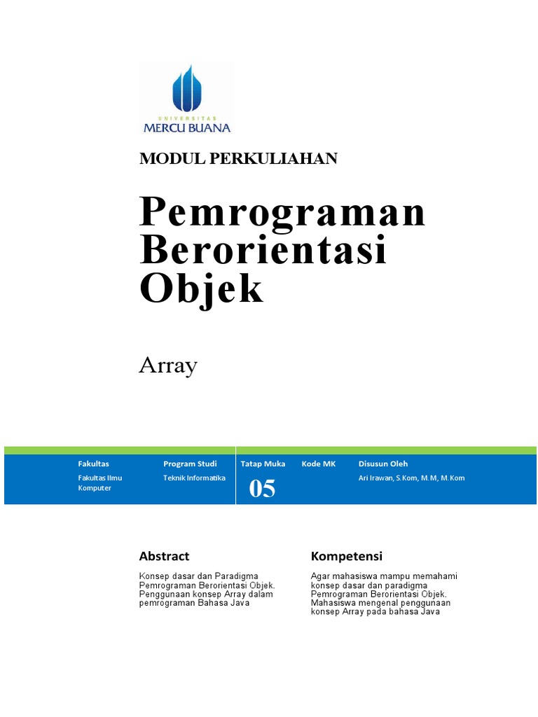 Modul Pemrograman Berorientasi Objek (TM5) | PDF