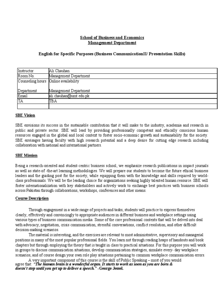 Course Outline ESP.-BussCommdocx | PDF | Public Speaking | Persuasion